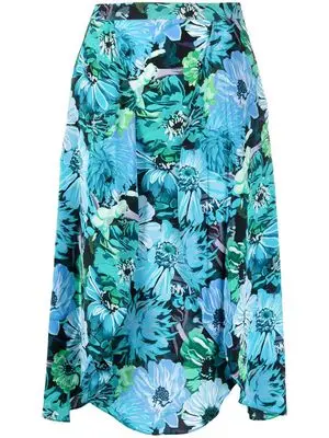 Stella McCartney Floral Silk Midi Skirt - Blue