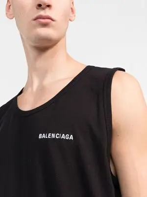 Balenciaga Logo-Embroidered Loose Tank Top In Black - 40% Off