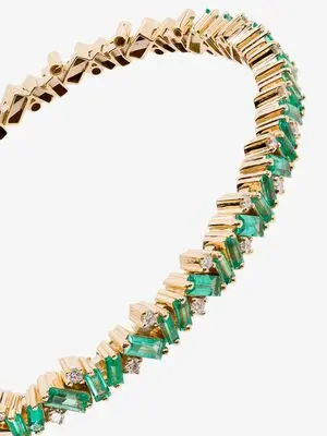 SUZANNE KALAN 18k Yellow Emerald And Diamond Bangle