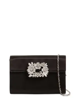 Roger Vivier Bouquet Embellished Satin Clutch - Black