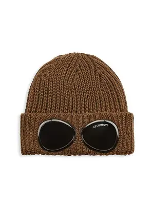 C.P. COMPANY Men's Wool Knit Beanie Hat - Black - Black Bronze Brown