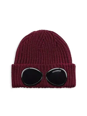C.P. COMPANY Men's Wool Knit Beanie Hat - Black - Black Port Royal