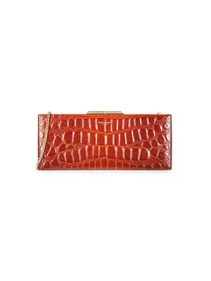 Saint Laurent Women's Midnight Small Croc-Embossed Clutch - Brown - Brown