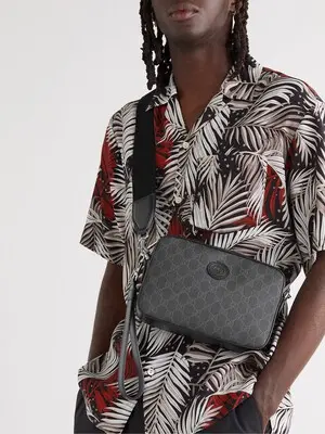 Gucci Leather-trimmed Monogrammed Coated-canvas Messenger Bag