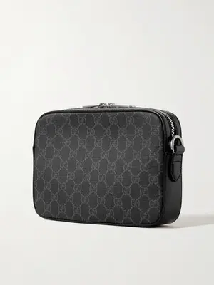 Gucci Leather-trimmed Monogrammed Coated-canvas Messenger Bag