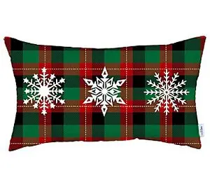 HOMEROOTS Christmas Snowflake Trio Plaid Lumbar Pillow Cover - One-color