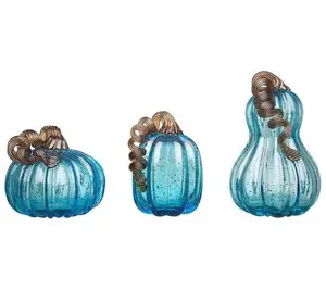 GLITZHOME Blue Glass Harvest Halloween Pumpkin Io S/3 - One-color