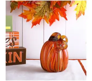 GLITZHOME Multi Striped Glass Pumpkins & Gourd /3