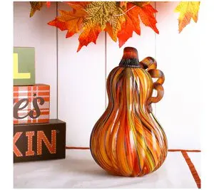 GLITZHOME Multi Striped Glass Pumpkins & Gourd /3