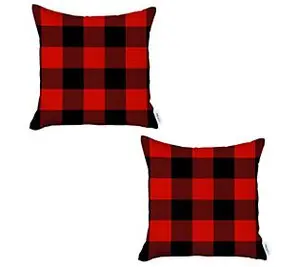 HOMEROOTS S/2 Red & Black Buffalo Plaid Throw-p Llow Cover - One-color