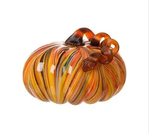GLITZHOME Multi-striped Glass Large Indoor Deco Rative Pumpkin - One-color