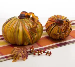 GLITZHOME Multi-striped Glass Large Indoor Deco Rative Pumpkin