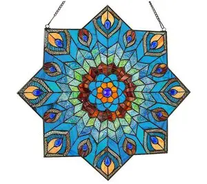 RIVER OF GOODS 24'h Stained Glass Peacock Star Ndow Panel - One-color