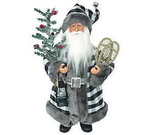 SANTA'S WORKSHOP 15' Black/white Plaid Santa - One-color