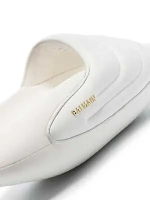 Balmain Quilted Leather Slides - White