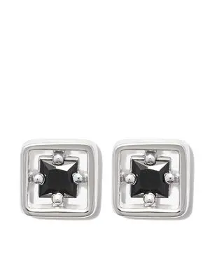 SUZANNE KALAN 18kt White Gold Inlay Sapphire Stud Earrings - Silver