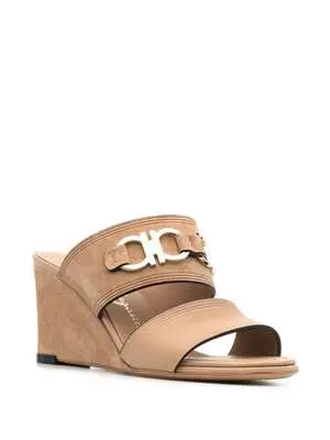 FERRAGAMO 75mm Suede Wedge Sandals - Neutrals