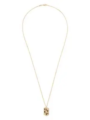 SUZANNE KALAN 18kt Yellow Inlay Diamond And Sapphire Dog Tag Pendant Necklace
