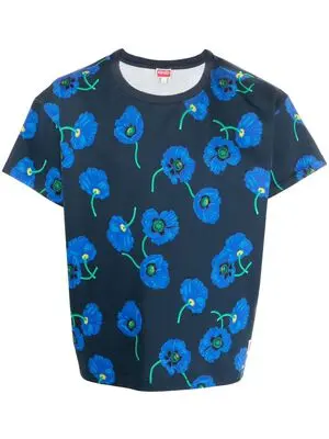Kenzo Floral-print Cotton T-shirt - Blue