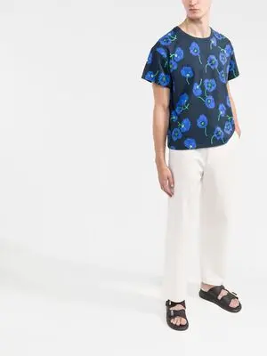 Kenzo Floral-print Cotton T-shirt - Blue