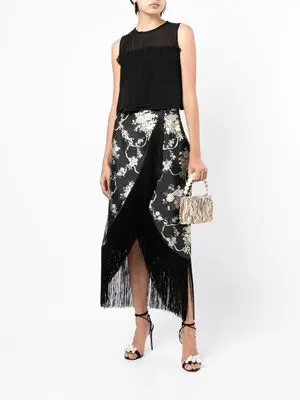 Shiatzy Chen Mulberry Silk Lace Ruffle Detail Sleeveless Blouse