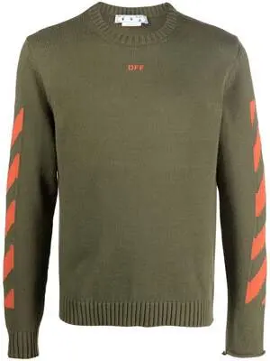 Off-White Diag Stripe Knit Jumper - Green