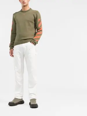 Off-White Diag Stripe Knit Jumper - Green