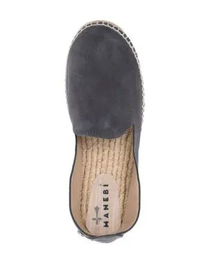 Manebí Dark Suede Round Toe Espadrilles With Braided Raffia Sole