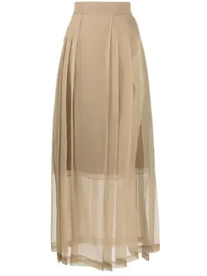 Brunello Cucinelli Pleated Silk Maxi Skirt