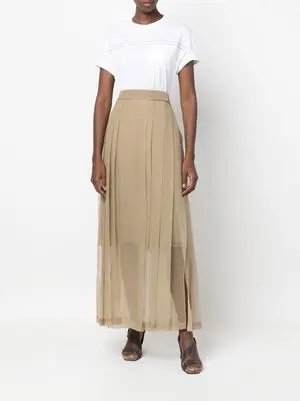 Brunello Cucinelli Pleated Silk Maxi Skirt