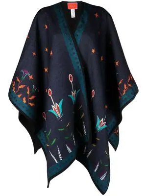 La DoubleJ Graphic-print Wool Poncho - Blue