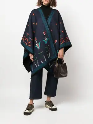 La DoubleJ Graphic-print Wool Poncho - Blue