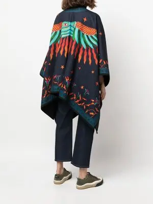La DoubleJ Graphic-print Wool Poncho - Blue