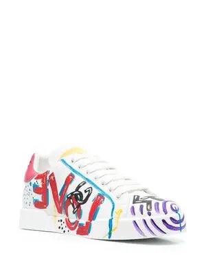Dolce & Gabbana Portofino Painted Leather Sneakers - White