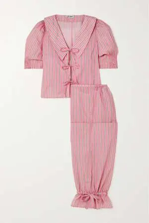 Rixo Odessa Tie-detailed Striped Cotton-poplin Pajama Set