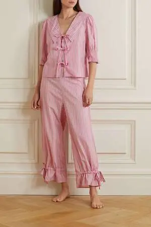Rixo Odessa Tie-detailed Striped Cotton-poplin Pajama Set