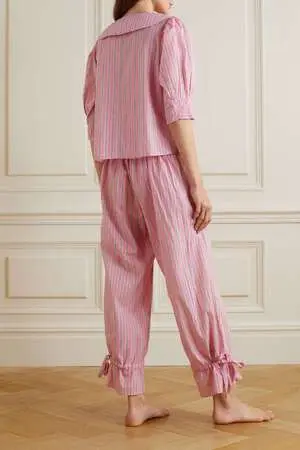Rixo Odessa Tie-detailed Striped Cotton-poplin Pajama Set