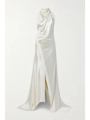 DANIELLE FRANKEL Sasha Draped Silk-charmeuse Halterneck Gown