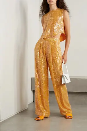 Lapointe Pleated Sequined Crepe Straight-leg Pants