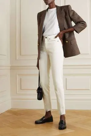 Saint Laurent Distressed High-rise Slim-leg Jeans