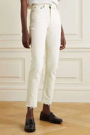 Saint Laurent Distressed High-rise Slim-leg Jeans