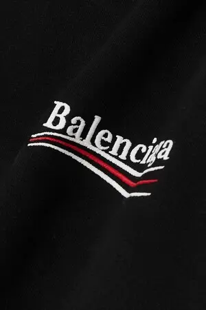 Balenciaga Embroidered Printed Cotton-jersey Hoodie - Black