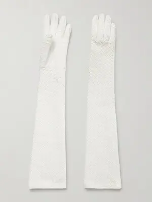 Bottega Veneta Intrecciato Leather Gloves - White