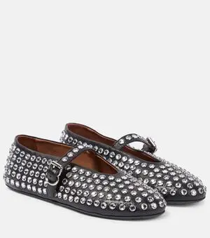 Alaïa Embellished Leather Ballet Flats - Black