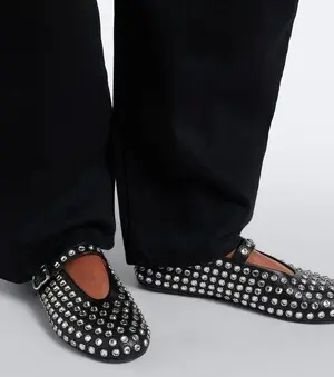 Alaïa Embellished Leather Ballet Flats - Black