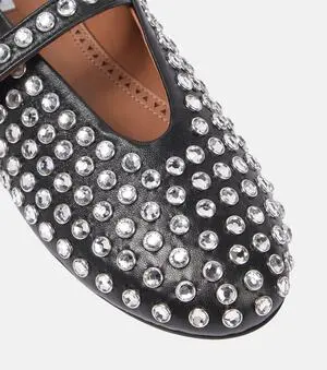 Alaïa Embellished Leather Ballet Flats - Black