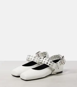 Alaïa Embellished Leather Ballet Flats - White