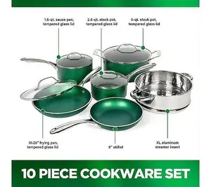 GRANITESTONE 10 Piece Emerald Non-stick Cookwar E Set