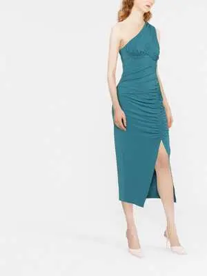 SELF-PORTRAIT Ruched One-shoulder Midi Dress - Blue
