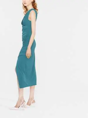 SELF-PORTRAIT Ruched One-shoulder Midi Dress - Blue